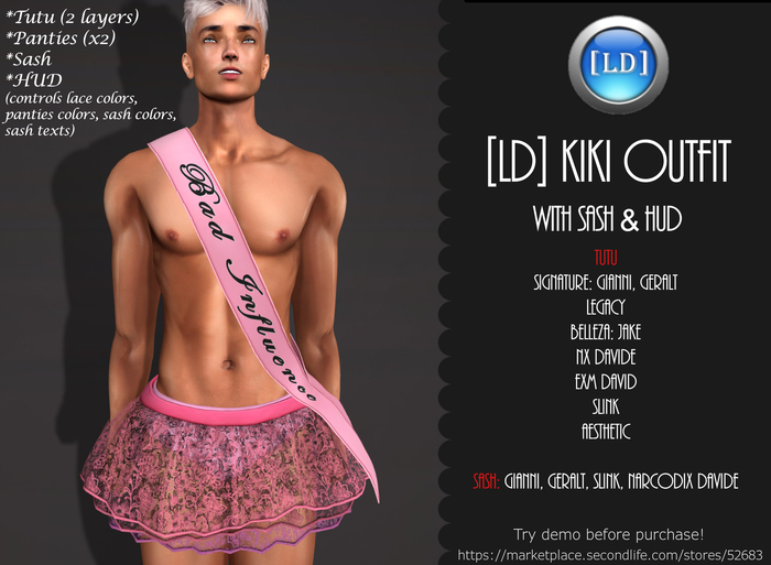 Second Life Marketplace [ld] Kiki Outfit With Sash And Hud